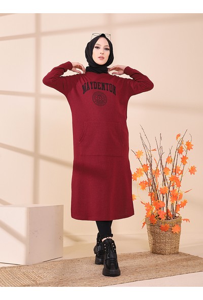 Tofisa Yanları Yırtmaçlı Sweatshirt Koyu Bordo