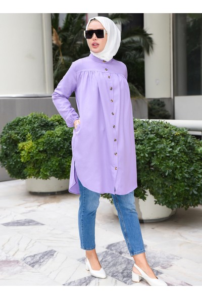 Por La Cara Yandan Cepli Düğmeli Tunik Lila