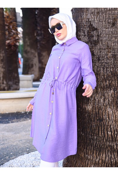 Por La Cara Belinden Bağcıklı Gömlek Tunik Lila