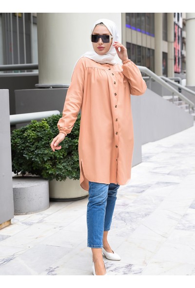 Por La Cara Yandan Cepli Düğmeli Tunik Somon
