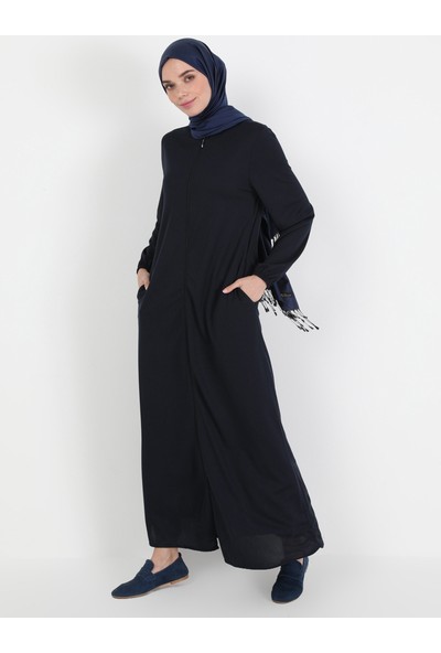Ecesun Fermuarlı Cepli Ferace Lacivert