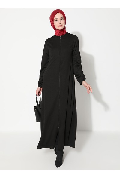 Ecesun Fermuarlı Cepli Ferace Siyah
