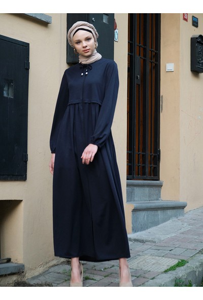 Ecesun Boydan Fermuarlı Ferace Lacivert