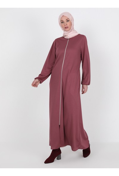 Ecesun Fermuarlı Cepli Ferace Gül Kurusu