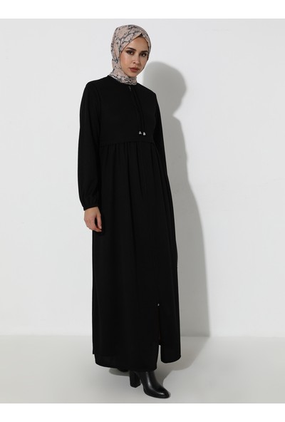 Ecesun Boydan Fermuarlı Ferace Siyah