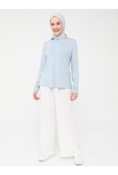 Refka Casual Geniş Paça Beli Lastikli Viskon Pantolon Ekru