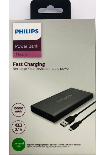 Philips Çift USB Çıkışlı 10000mAh Taşınabilir Powerbank Gümüş Philips Çift USB Çıkışlı 10000mAh Taşınabilir Powerbank Gümüş
