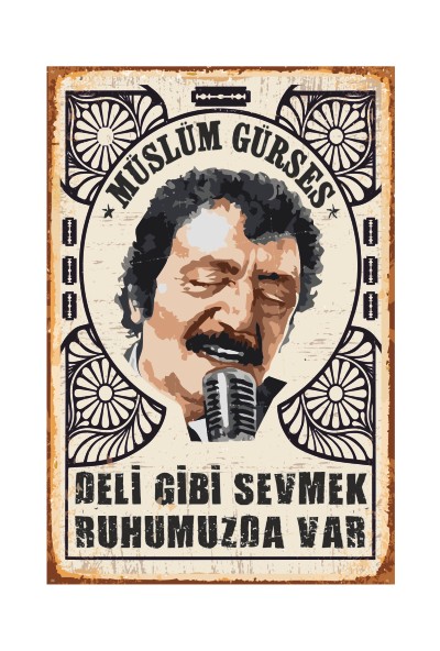 Hayat Poster Müslüm Gürses Arabeskin Kralları Serisi Retro Vintage Ahşap Poster