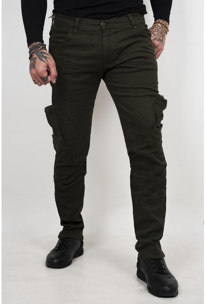 Deepsea Haki Dar Kesim Cepleri Ters-Fermuarlı Erkek Kargo Pantolon 1611193-023