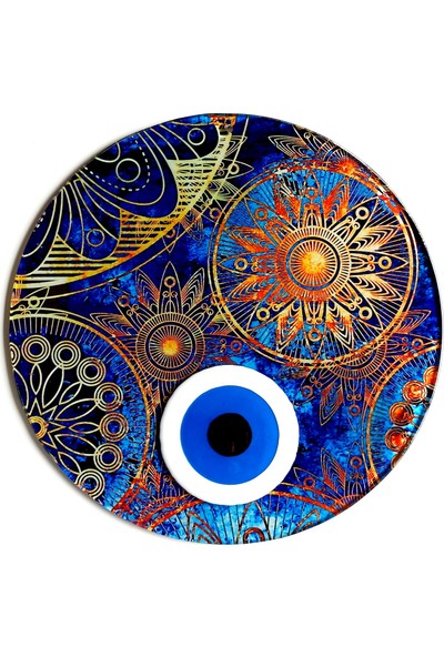 Mixperi Füzyon Cam Nazar Boncuklu Güneş Desenli Özel Yapım 40 Santimetre Çapında Duvar Süsü