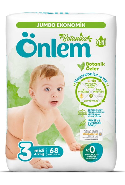 Önlem Botanika Bebek Bezi Jumbo Paket Midi 68’li (4-9 Kg) Önlem Botanika Bebek Bezi Jumbo Paket Midi 68’li (4-9 Kg)