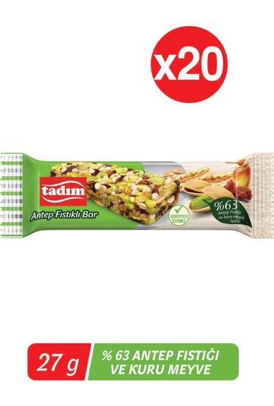 Tadım Bar Antep Fıstıklı 27gr 20'li Paket