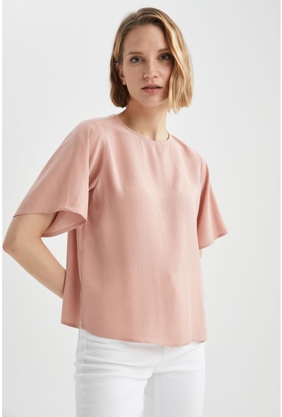 Defacto Basic Bisiklet Yaka Kelebek Kollu Bluz U4920AZ21SP