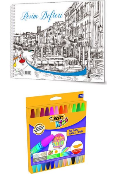 Resim Defteri 35 x 50 cm Spiralli 15 Yaprak Telli + Bic Yağlı Pastel 24'lü Kutu Resim Defteri 35 x 50 cm Spiralli 15 Yaprak Telli + Bic Yağlı Pastel 24'lü Kutu