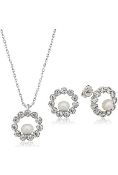 Armagano Gümüş Incili Halka Desenli Kadın Set