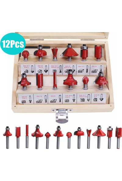 12 Parça Freze Uç Seti- 6 mm -Ahşap Kutulu 12 Parça Freze Uç Seti- 6 mm -Ahşap Kutulu