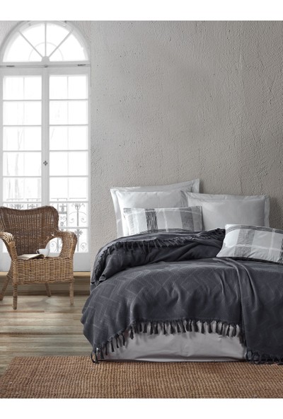 Cotton Box Çift Kişilik Jakarlı Pike Takımı Origin Antrasit