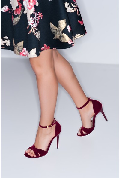 Fox Shoes Bordo Süet Kadın Topuklu Ayakkabı 7749113702