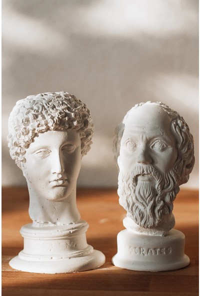Elver Atölye Beyaz Hermes + Socrates 2'li Heykel Büst