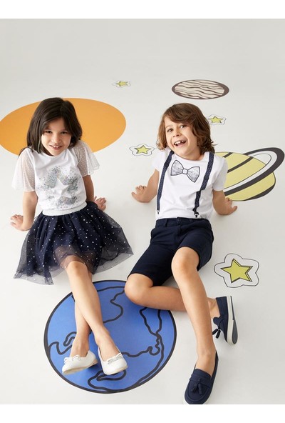 Defacto Kız Çocuk Payetli Kolları Tül Detaylı Kısa Kol Tişört T3601A621SM