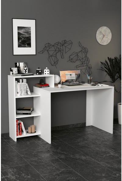 Moonlife Ahsen Kitaplıklı Çalışma Masası Beyaz