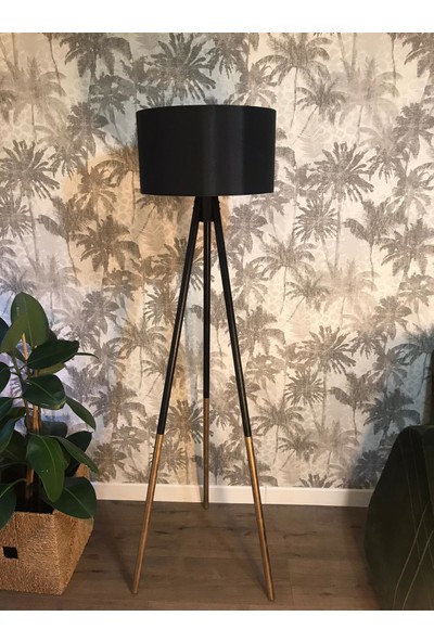 Homedit Tripod Çift Renk Lambader - Gold-Siyah Ayak Lambader Kumaş Başlık