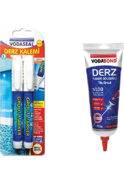 Vodaseal Ünyepark Vodseal Yedek Uçlu Ikili Beyaz Derz Kalemi ve 400ML Beyaz Tamir Dolgusu Vodaseal Ünyepark Vodseal Yedek Uçlu Ikili Beyaz Derz Kalemi ve 400ML Beyaz Tamir Dolgusu
