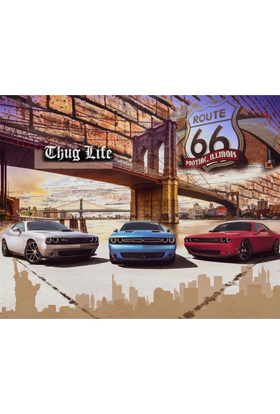 Moda Duvar Avrupa'nın Simgeleri Üç Renk Model Araba Vintage Vinil Parçalı Resimli Duvar Kağıdı Tutkal Hediyeli