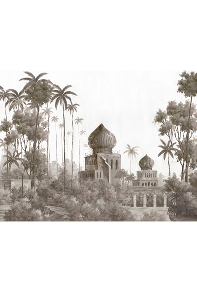 Moda Duvar Hindistan'da Bir Şehir ve Saray Manzarası Tropikal Ağaçlarvinil Duvar Kağıdı Tutkal Hediyeli