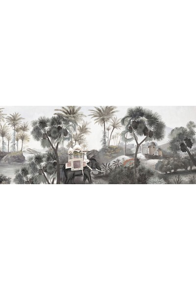 Moda Duvar Hindistan'da Fil Safarisi ve Tropikal Ağaçkar Manzara Vinil Duvar Kağıdı Tutkal Hediyeli