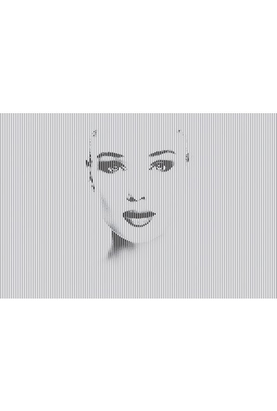 Moda Duvar Kadın Portresi ve Çizgiler Vinil Duvar Kağıdı Tutkal Hediyeli