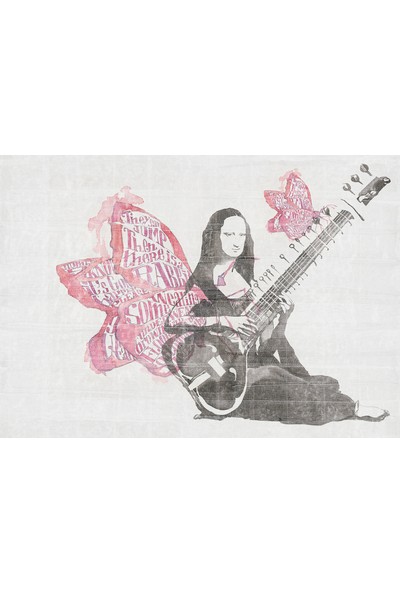 Moda Duvar Gitar Çalan Mona Lisa Vintage Vinil Duvar Kağıdı Tutkal Hediyeli Moda Duvar Gitar Çalan Mona Lisa Vintage Vinil Duvar Kağıdı Tutkal Hediyeli