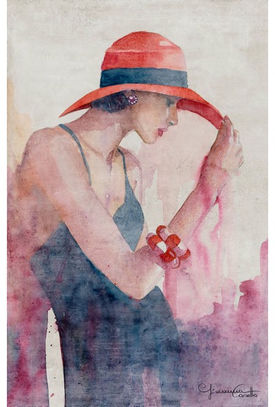 Moda Duvar Kadın Portresi Vintage Suluboya Görünümlü Vinil Duvar Kağıdı Tutkal Hediyeli