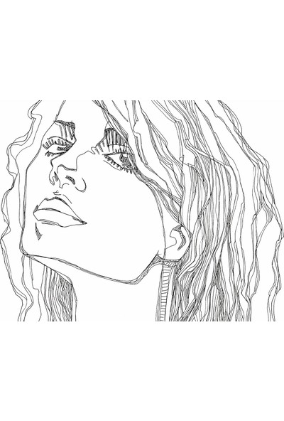 Moda Duvar Çizgilerle Kadın Portresi Vinil Duvar Kağıdı Tutkal Hediyeli