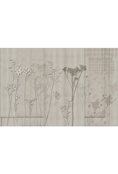 Moda Duvar Vintage Gri Çiçekler ve Kazayağı Desen Vinil Duvar Kağıdı Tutkal Hediyeli
