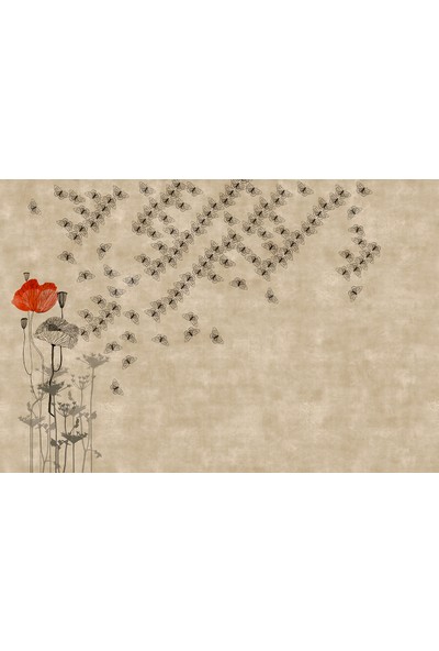 Moda Duvar Vintage Büyük Çiçekler ve Kelebekler Vinil Duvar Kağıdı Tutkal Hediyeli