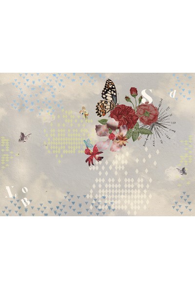 Moda Duvar Duvardaki Çiçekler, Şekiller ve Kelebekler Vinil Duvar Kağıdı Tutkal Hediyeli