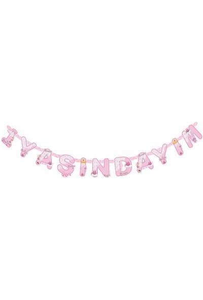 Parti Dünyası 1 Yaşındayım Pembe Taçlı Harf Afiş Parti Dünyası 1 Yaşındayım Pembe Taçlı Harf Afiş