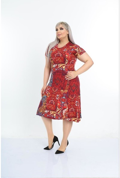 mezura Yazlık Bayan Büyük Beden Penye Viskon Elbise
