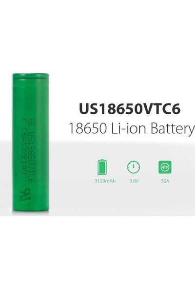 Sony Vtc6 3120MAH 30A-60A 3.6V US18650 Li-Ion Batarya Sony Vtc6 3120MAH 30A-60A 3.6V US18650 Li-Ion Batarya
