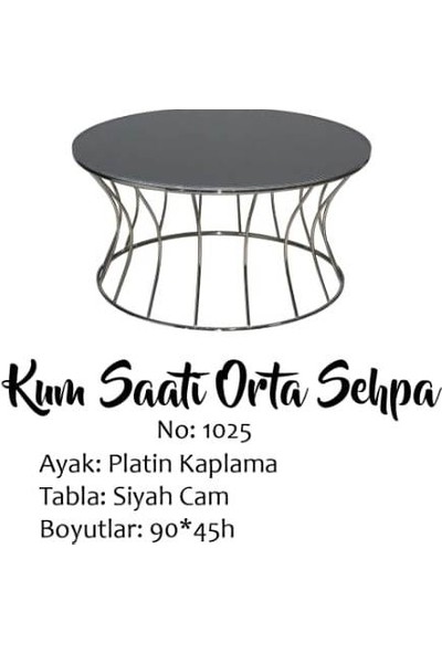 Bengi Ticaret Bengi Sehpa Orta Kum Saati 1025 Siyah Cam Tabla Platin Kaplama