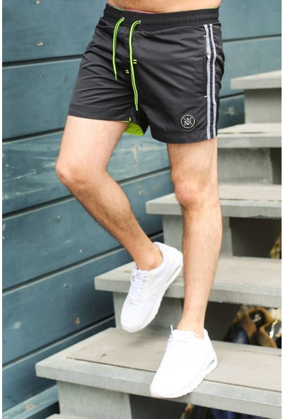 Madmext Armalı Yandan Şeritli Siyah Yüzme Şortu 2943