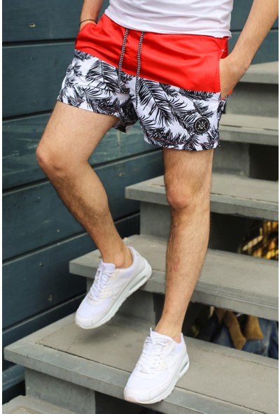 Madmext Baskılı Kırmızı Deniz Şortu 2949