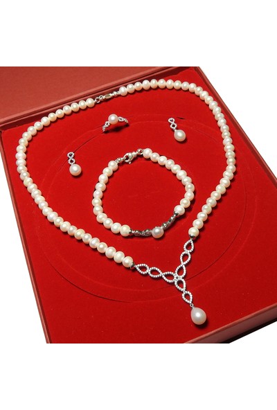 Chavin Inci Gümüş Kolye Küpe Bileklik Yüzük Takım Set EI62