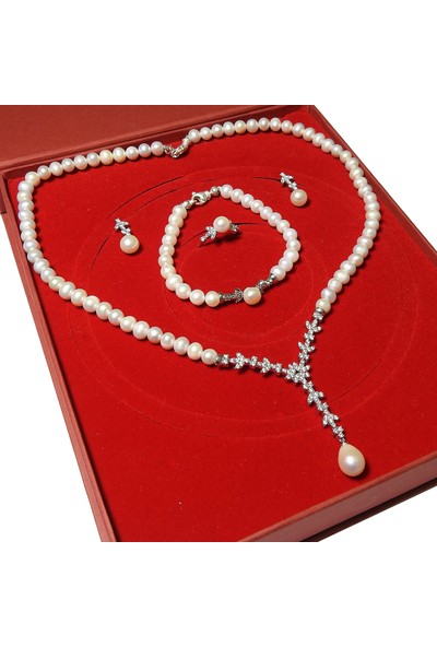 Chavin Inci Gümüş Kolye Küpe Bileklik Yüzük Takım Set EI65