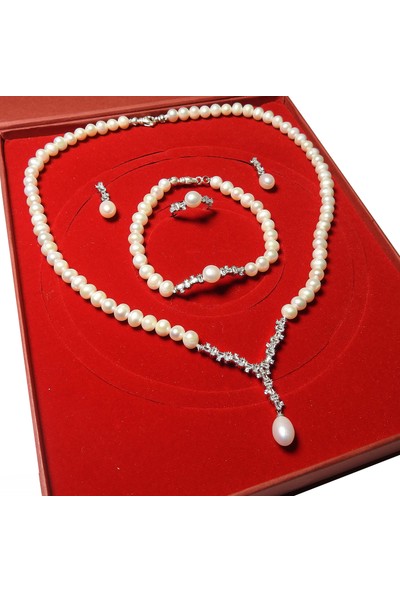 Chavin Inci Gümüş Kolye Küpe Bileklik Yüzük Takım Set EI66