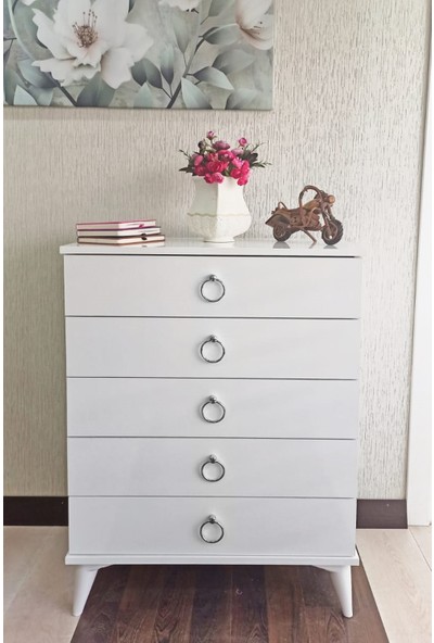 Viola Consept Şifonyer 5 Çekmeceli Beyaz / Altın