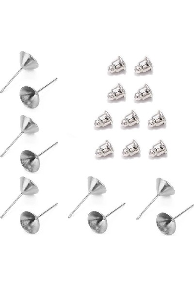 Subu Takı 10 Adet Nikel Kaplamalı Pirinçten Imal Yuvalı Küpe Iğnesi ve Pistonu