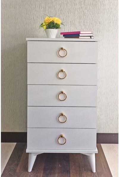 Viola Consept Şifonyer 5 Çekmeceli Beyaz / Altın