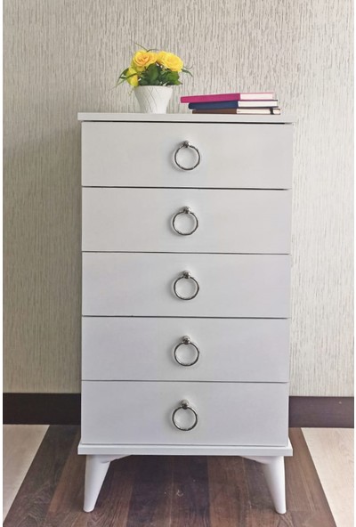 Viola Consept Şifonyer 5 Çekmeceli Beyaz / Altın